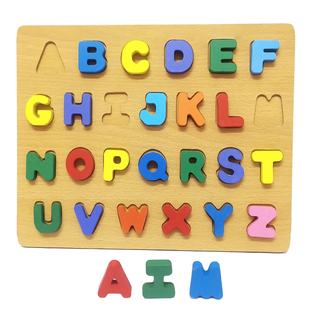 Wooden 3D Capital English ABCD 26 Alphabet Letters Puzzle Board ...