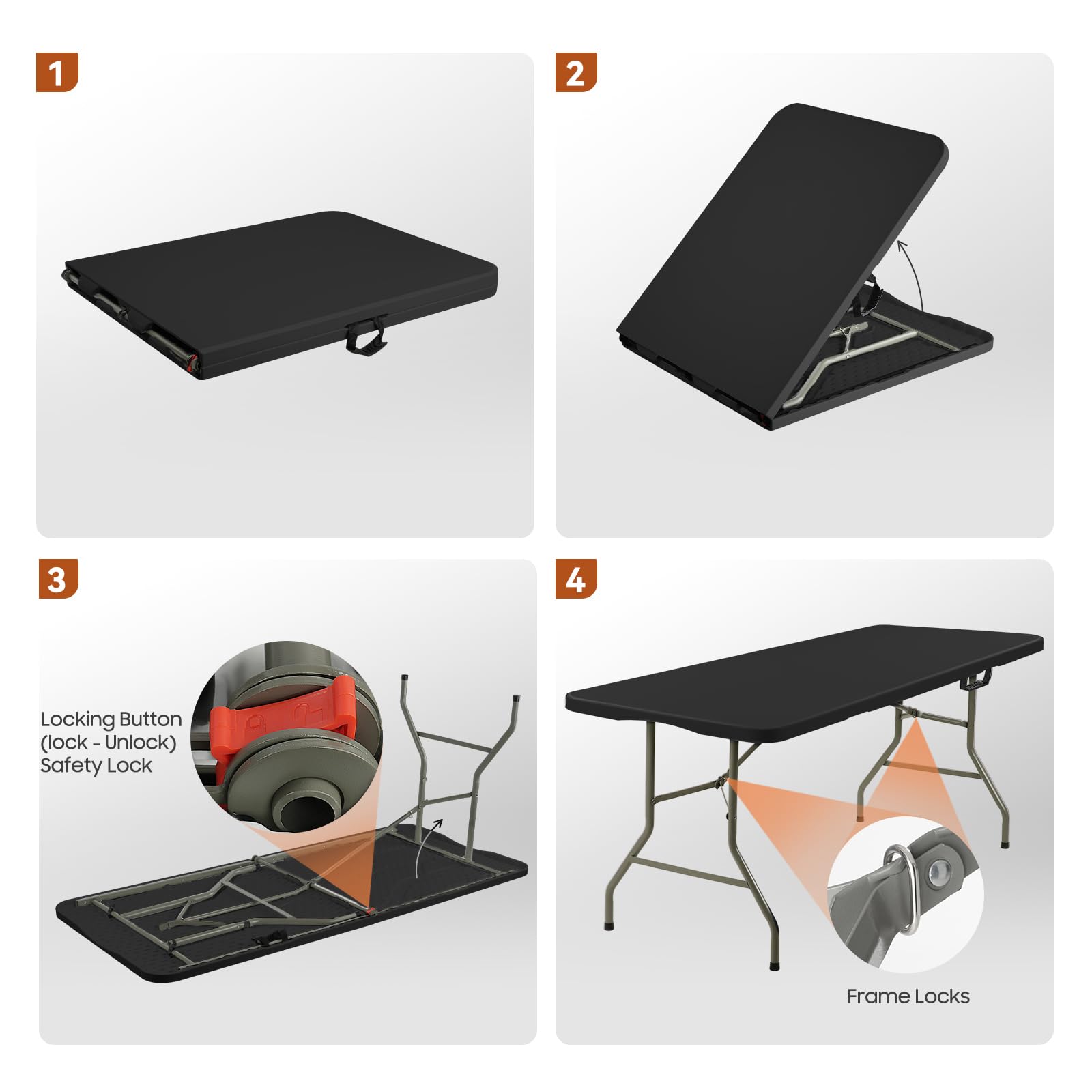 Snapklik.com : Folding Tables 6Ft, Portable Plastic Fold-in-Half Card ...