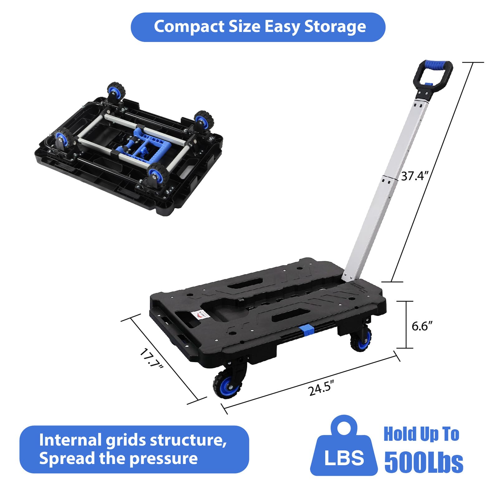 LEADALLWAY Folding Hand Truck Dolly Cart,Collapsible Luggage Cart ...