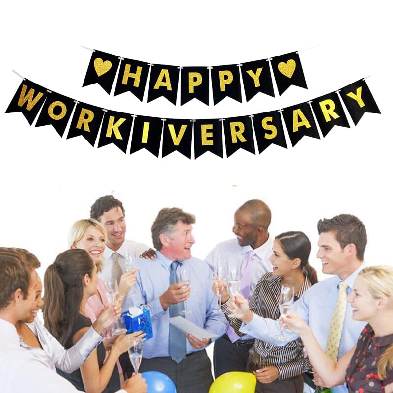 Amazon.com: Black Happy Workiversary Banner, Happy WorkAnniversary ...