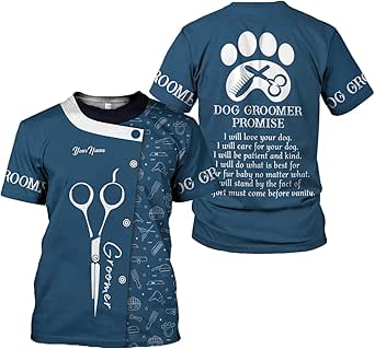Amazon.com: RoyalBro Personalized Dog Groomer Shirt Custom Dog Cat ...