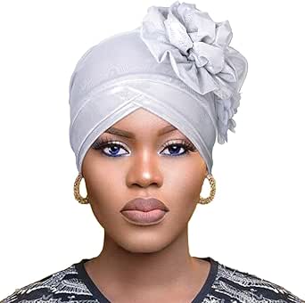 Woeoe Women African Turban Flower Pre-Tied Head Wrap Floral Stretchy ...