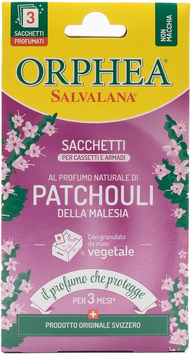 Orphea Salvalana, Sacchetti per Cassetti e Armadi al Profumo Naturale di Patchouli della Malesia ...