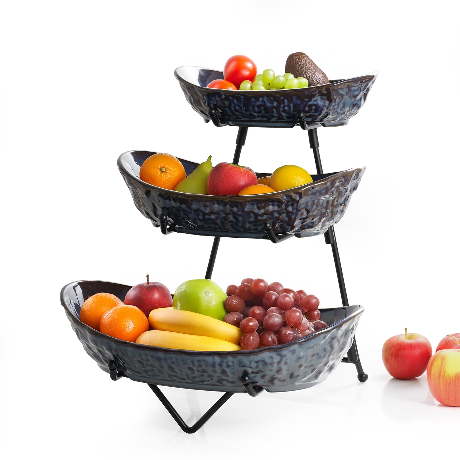 Amazon.com: KOKUNKA 3 Tier Fruit Bowls with Metal Stand, Porcelain ...