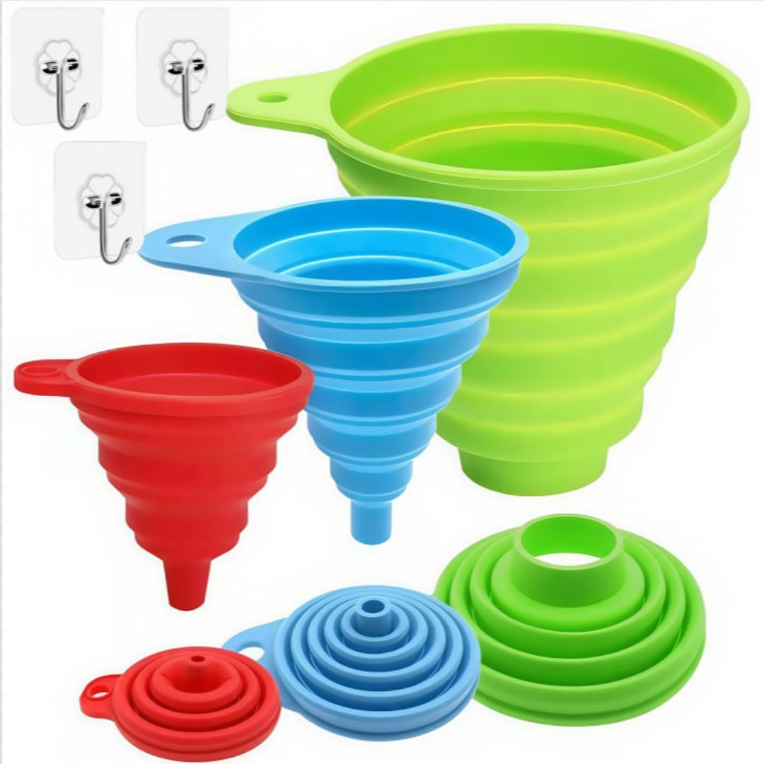 Amazon.com: JQSAOKEYU Kitchen Funnel Set, 3 Sizes Collapsible Silicone ...