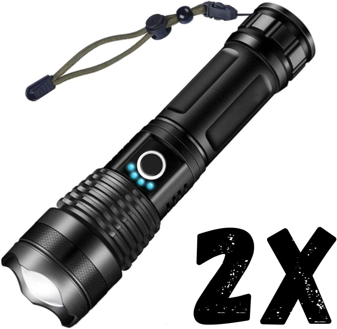 Kit com 2 Lanterna Tática T9 Militar Super Potente Led Recarregável USB ...