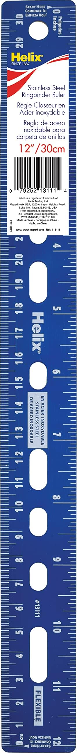 Amazon.com : Helix Stainless Steel Ringbinder Ruler 12 inch / 30cm ...
