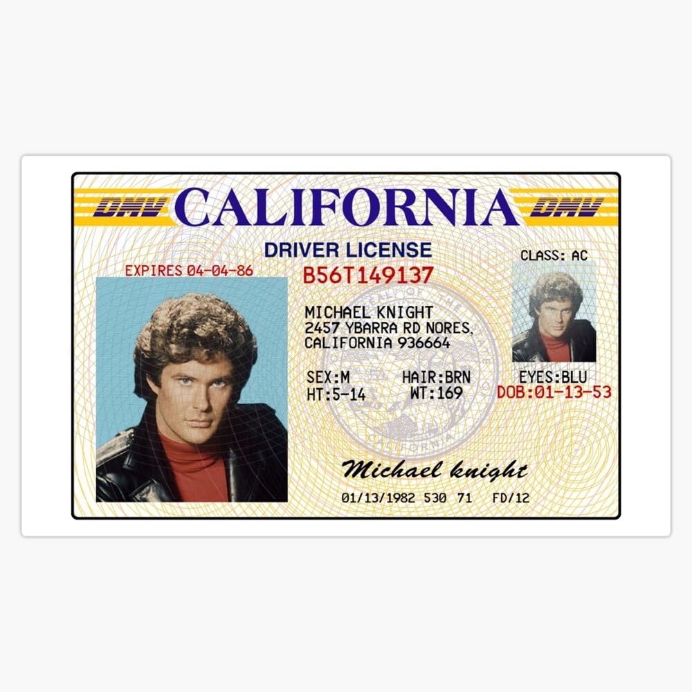 Amazon.com - Michael Knight Driver License - Knight Rider Bumper ...