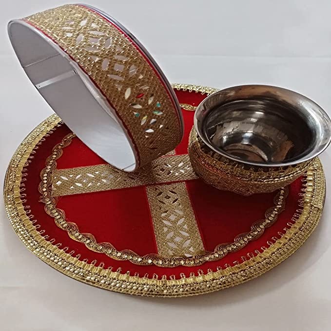 Shri Shyama Karwachauth Thali Set |1 Decorated Thali, One Kalash, 1 ...