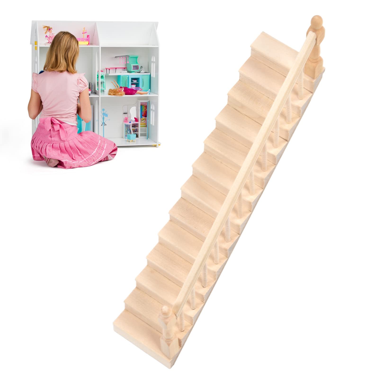 Amazon.com: Topyond Birch Material DIY Doll House Stairs,Glossy Rounded ...
