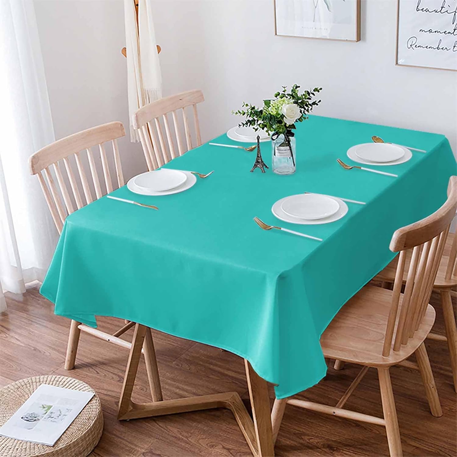Amazon.com: Teal Blue Rectangle Tablecloth Waterproof & Stainproof ...