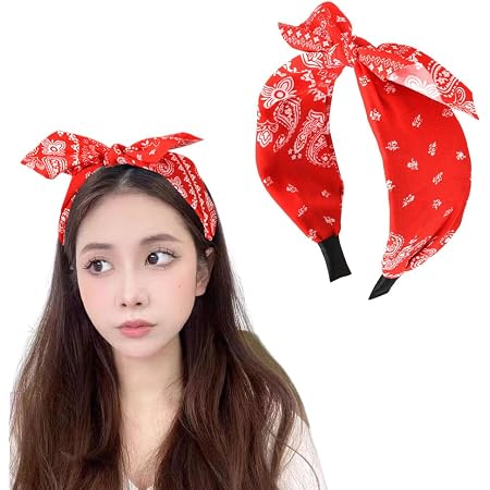 Amazon.com : Red Bow Headband Paisley Bandana Headbands for Women Girls ...
