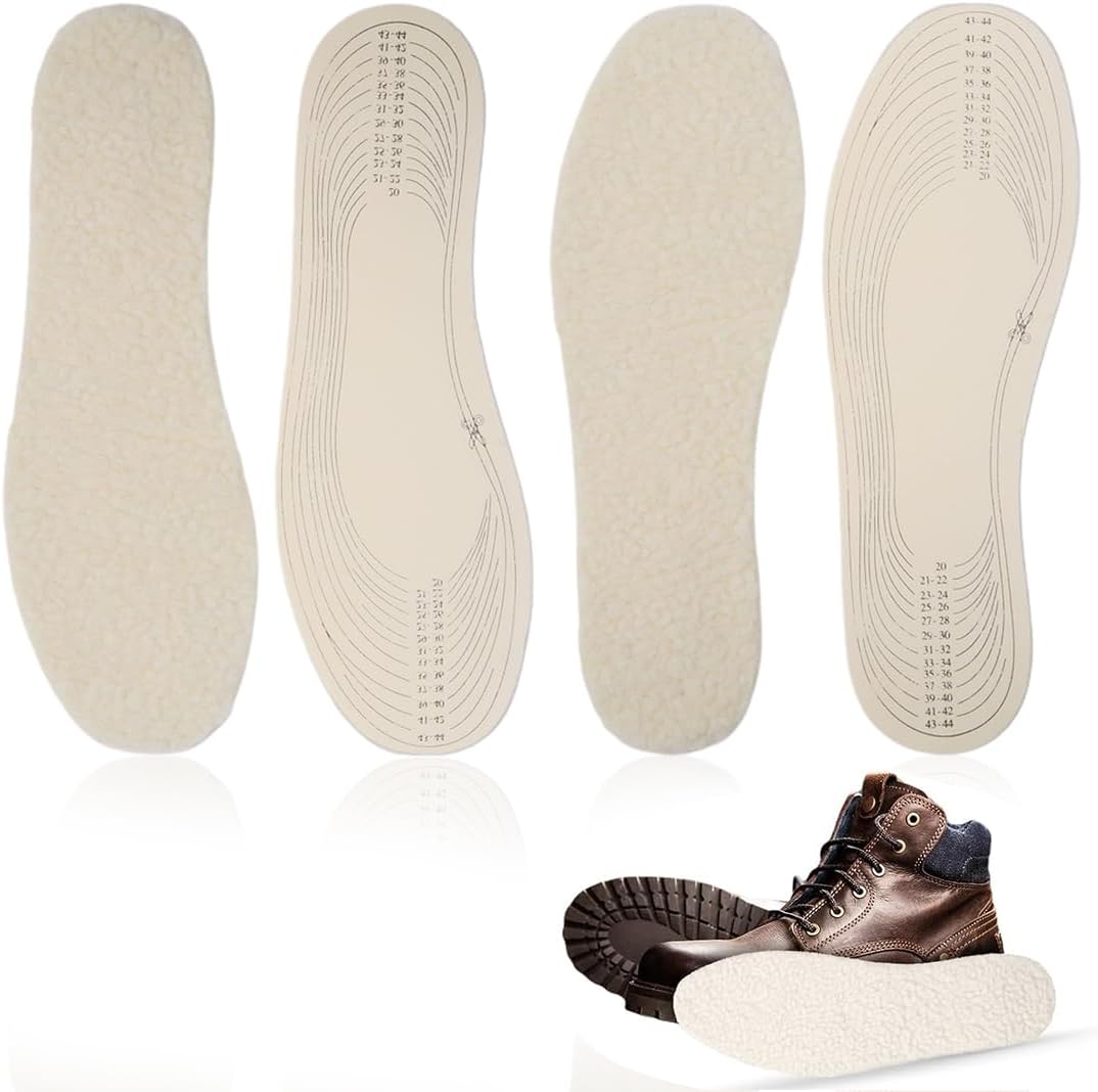 2 Pairs Lambswool Insoles, Cut to Size Sheep Wool Insoles, Winter Thick ...