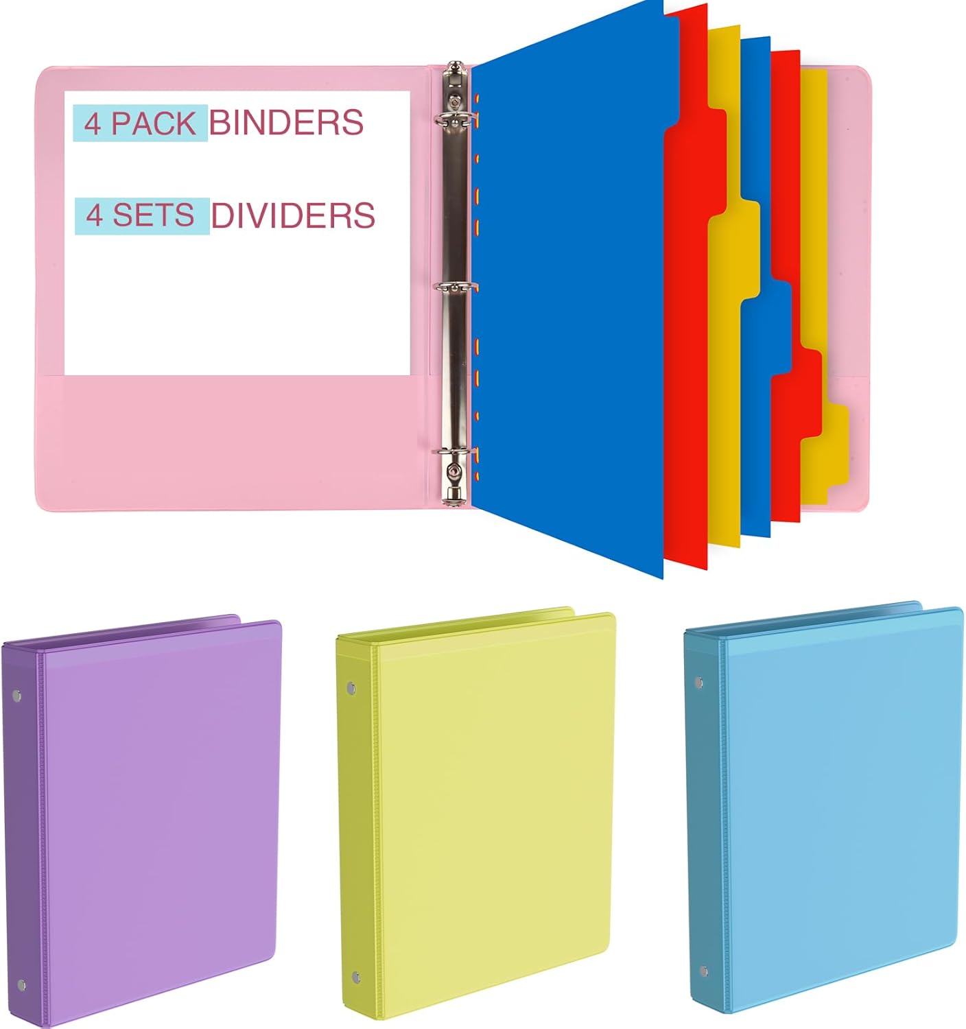 Amazon.com : 1 Inch Binders with Dividers,4 Pack 1 Inch Binder with 4 ...