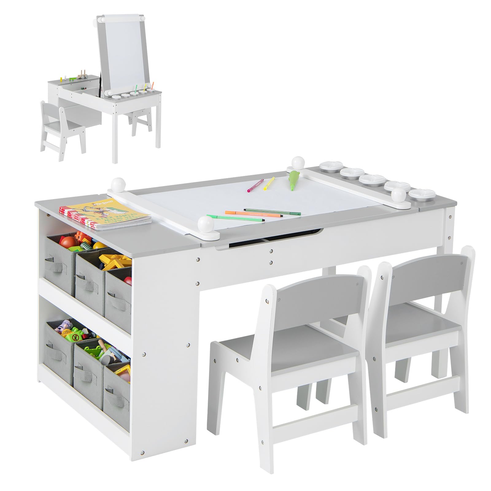 Amazon.com: MAT EXPERT Kids Art Table & Easel, 3-in-1 Wood Kids Drawing ...