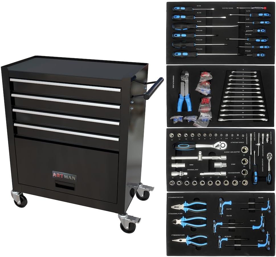 Amazon.com: KIYOMING 4 Drawers Tool Cabinet with Tool Sets Rolling Tool ...
