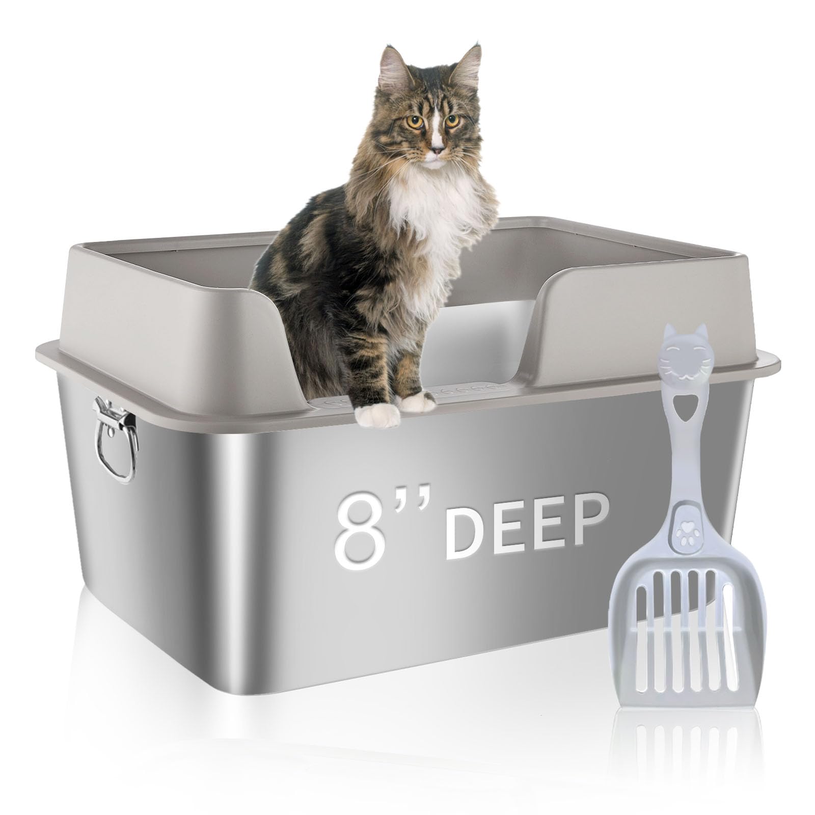 Stainless Steel Cat Litter Box with Lid,12" High Sides Cat Extra Large ...