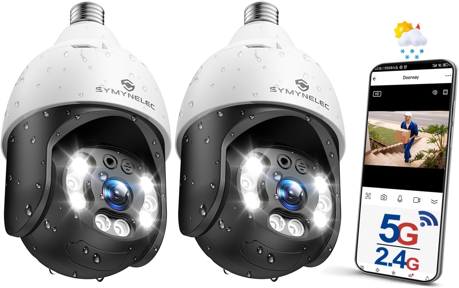 Amazon.com : SYMYNELEC 5GHz/2.4GHz Light Bulb Security Camera Outdoor ...