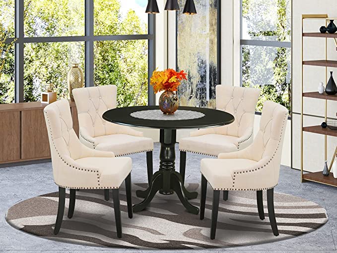 IRONIC HOUSE Dining Room Chairs with Light Beige Linen Fabric Seat and ...