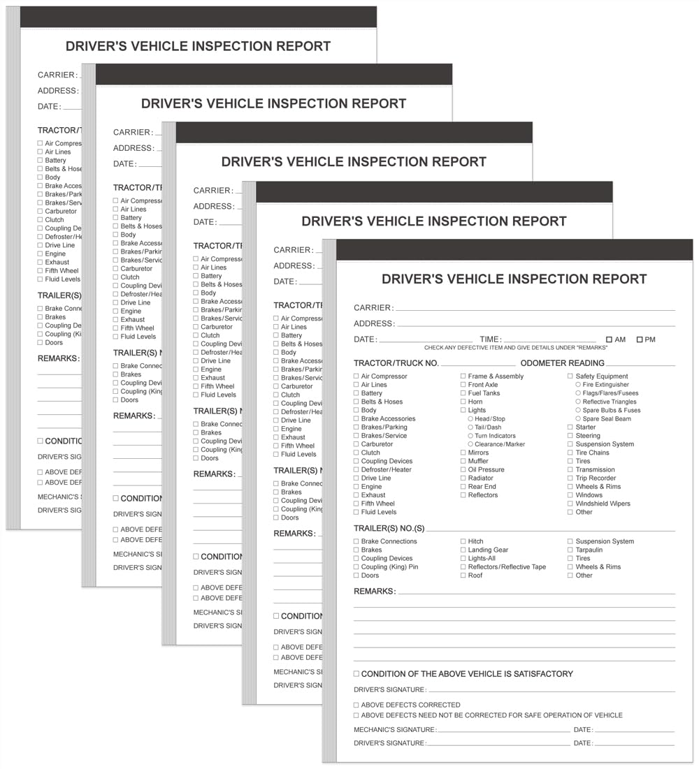 Snapklik.com : (5-Pack) Detailed Drivers Vehicle Inspection Report Book ...
