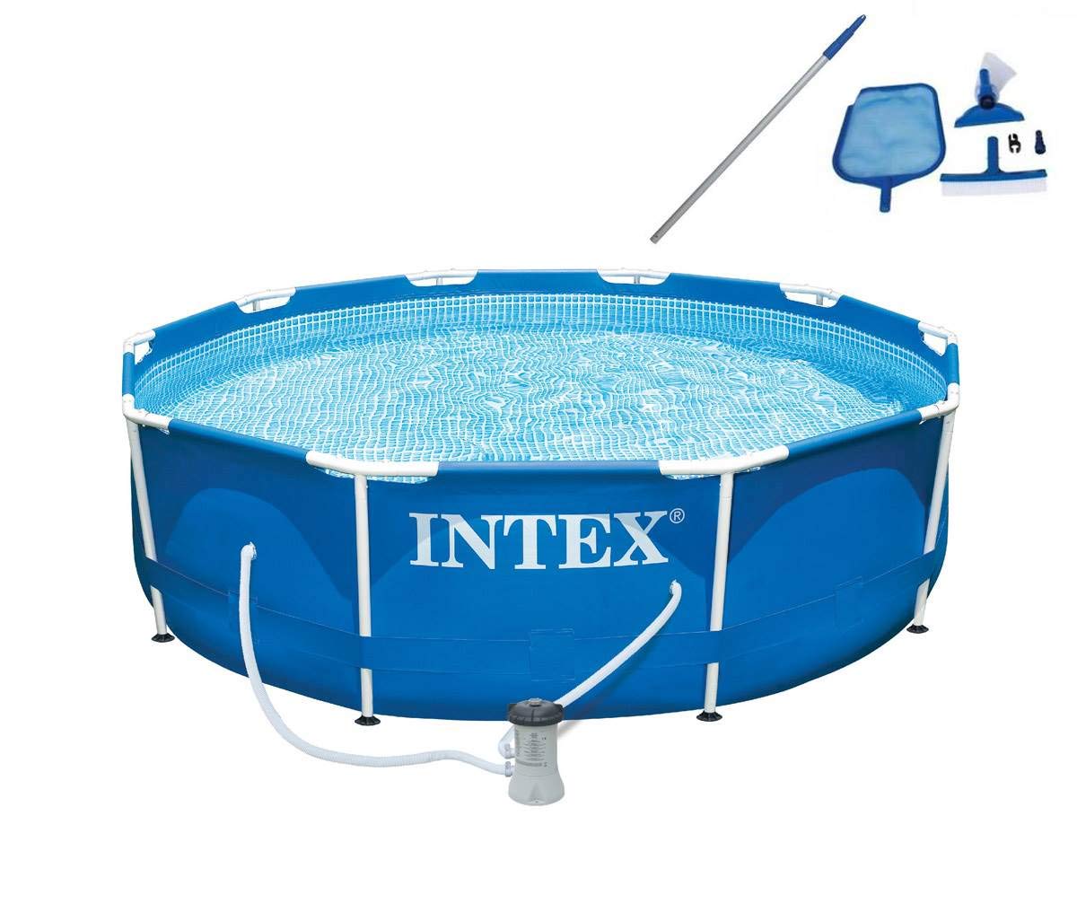 Buy Intex 28201EH 10ft x 30in Metal Frame Round 4 Person Outdoor Above ...