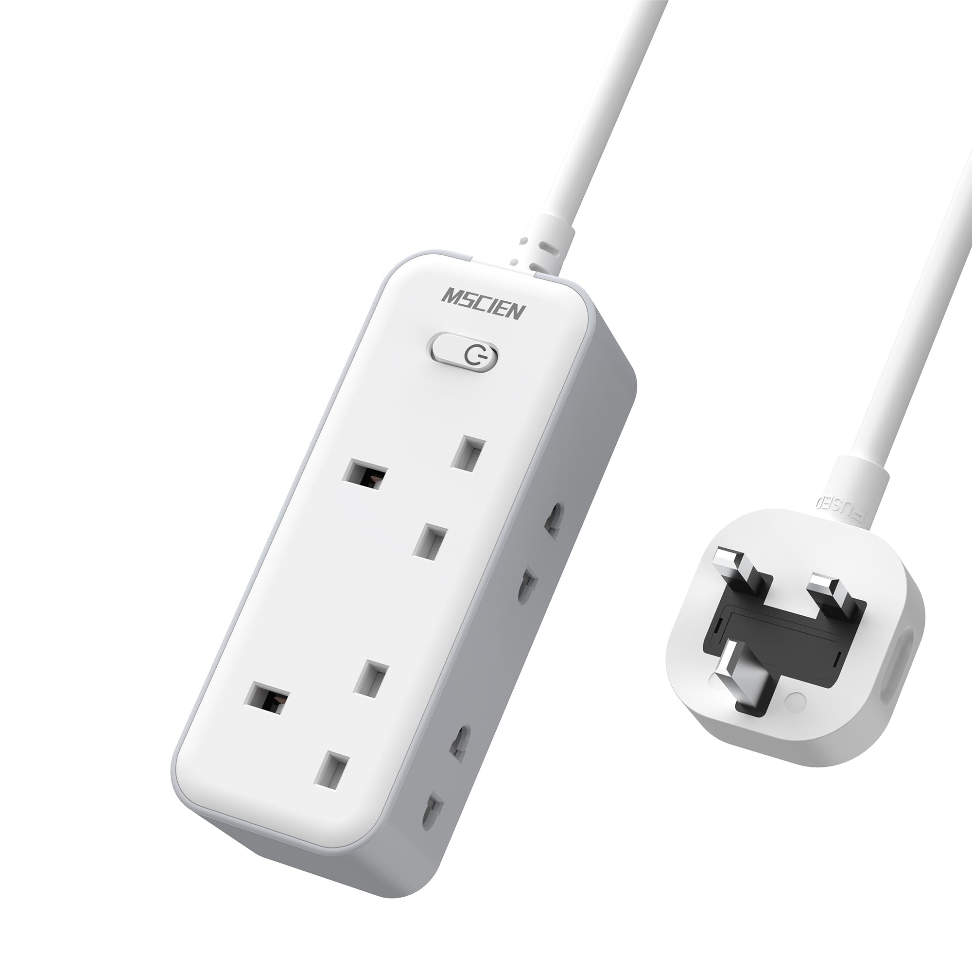 Mscien 2m Extension Lead with 3 USB, 4 Way Multi Plug with Switch, 2 ...