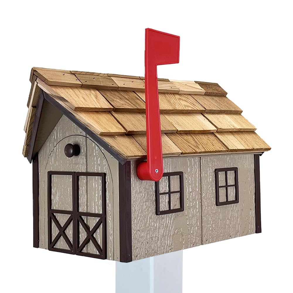 Amazon.com: Peaceful Classics Amish Cedar Roof Wooden Mailbox with ...