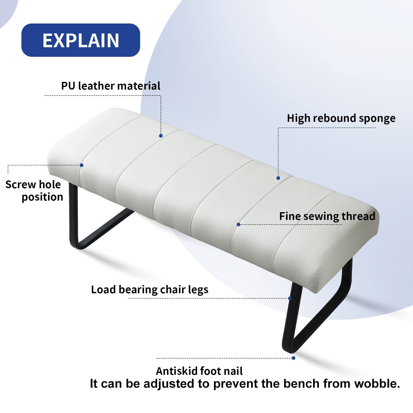 JIEXI 55in Upholstered PU Leather Long Bench, Waiting Room Bench ...