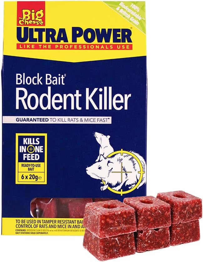The Big Cheese Ultra Power Block Bait Rodent Killer - 20g x 15, Rat and ...