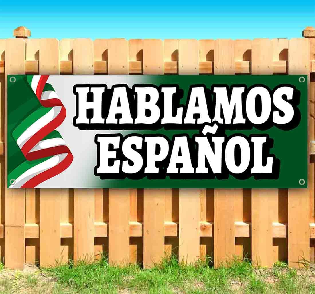 Amazon.com : Hablamos Espanol Banner 13 oz | Non-Fabric | Heavy-Duty ...