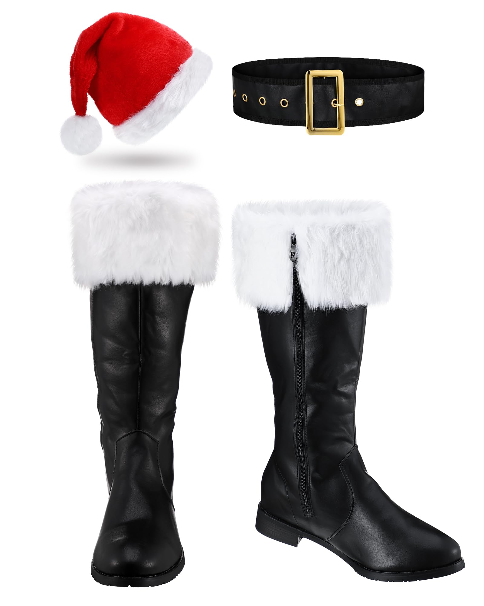 Amazon.com: Baggyfly Santa Claus Boots Men Black Santa Boots with Hat ...