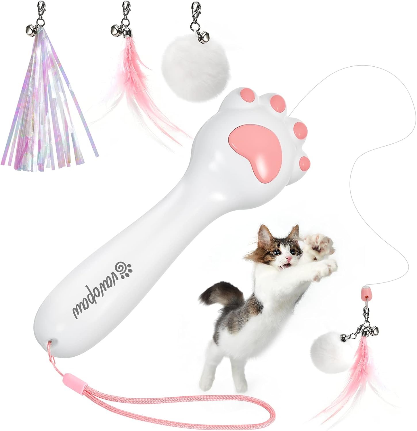 VavoPaw Cat Feather Toys, Cat Teaser Wand, Retractable Cute Cat Paw ...