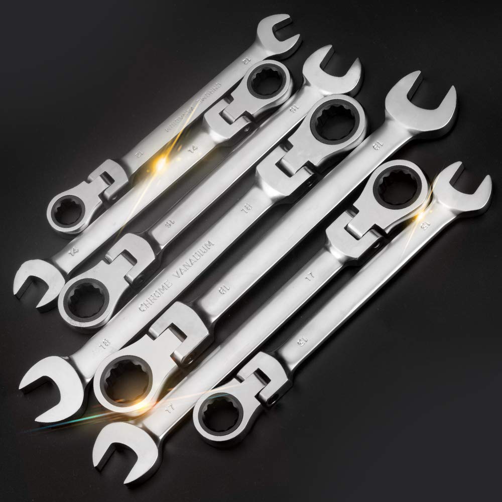 Ratchet Wrench BOXO 12Pc Flex-Head Ratcheting Spanner Set (8mm To 19mm ...