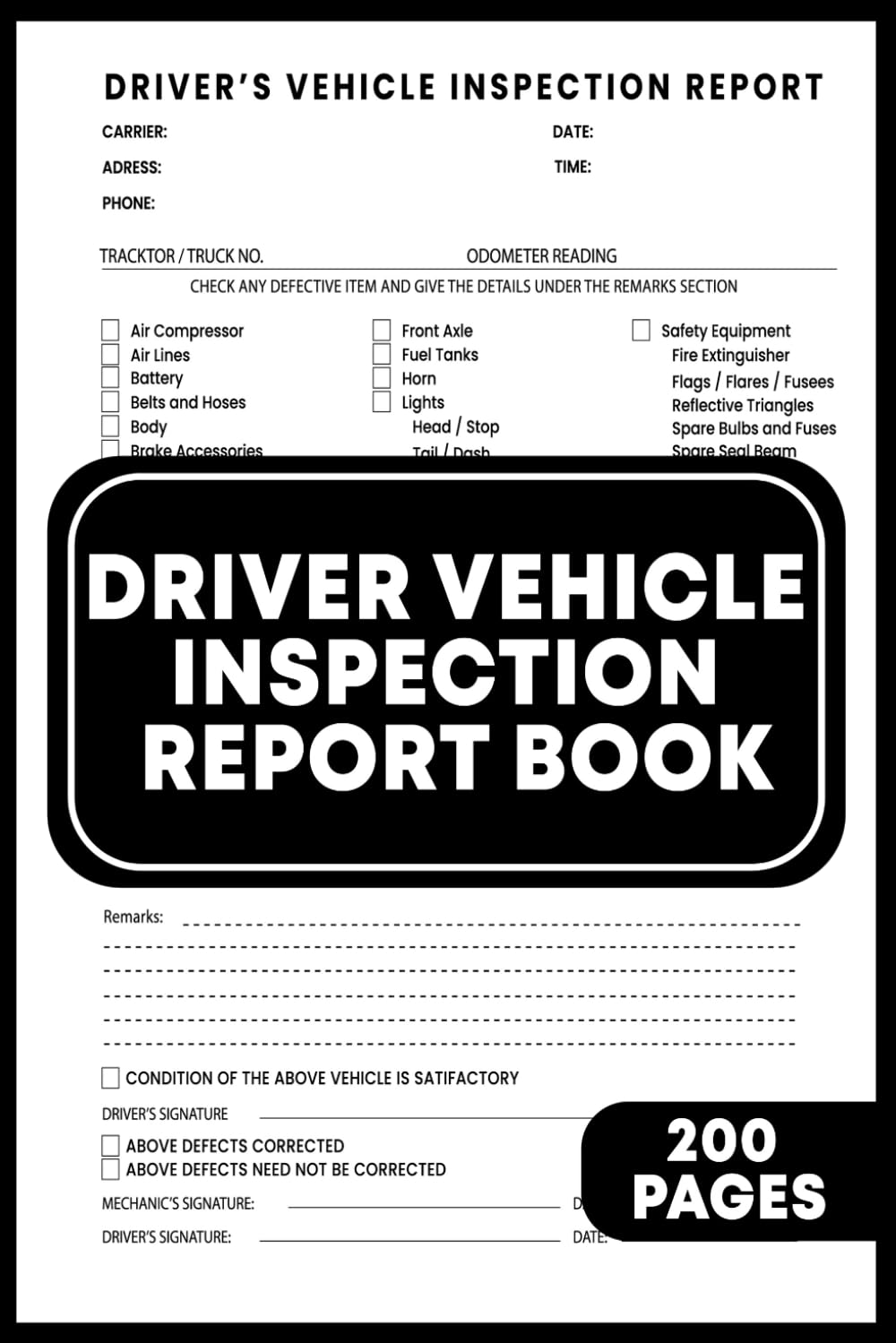 Driver Vehicle Inspection Report Book: Vehicle's Daily Inspection ...