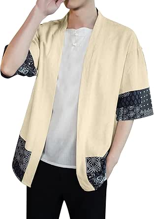 Men's Kimono Jackets Cardigan Lightweight Hanfu Casual Cotton Blends ...