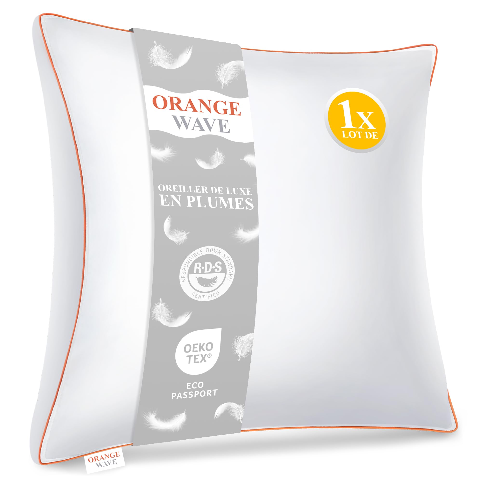 Orange Wave Oreiller Plume 60x60 - Coussin de Luxe 60x60 cm en Duvet et ...