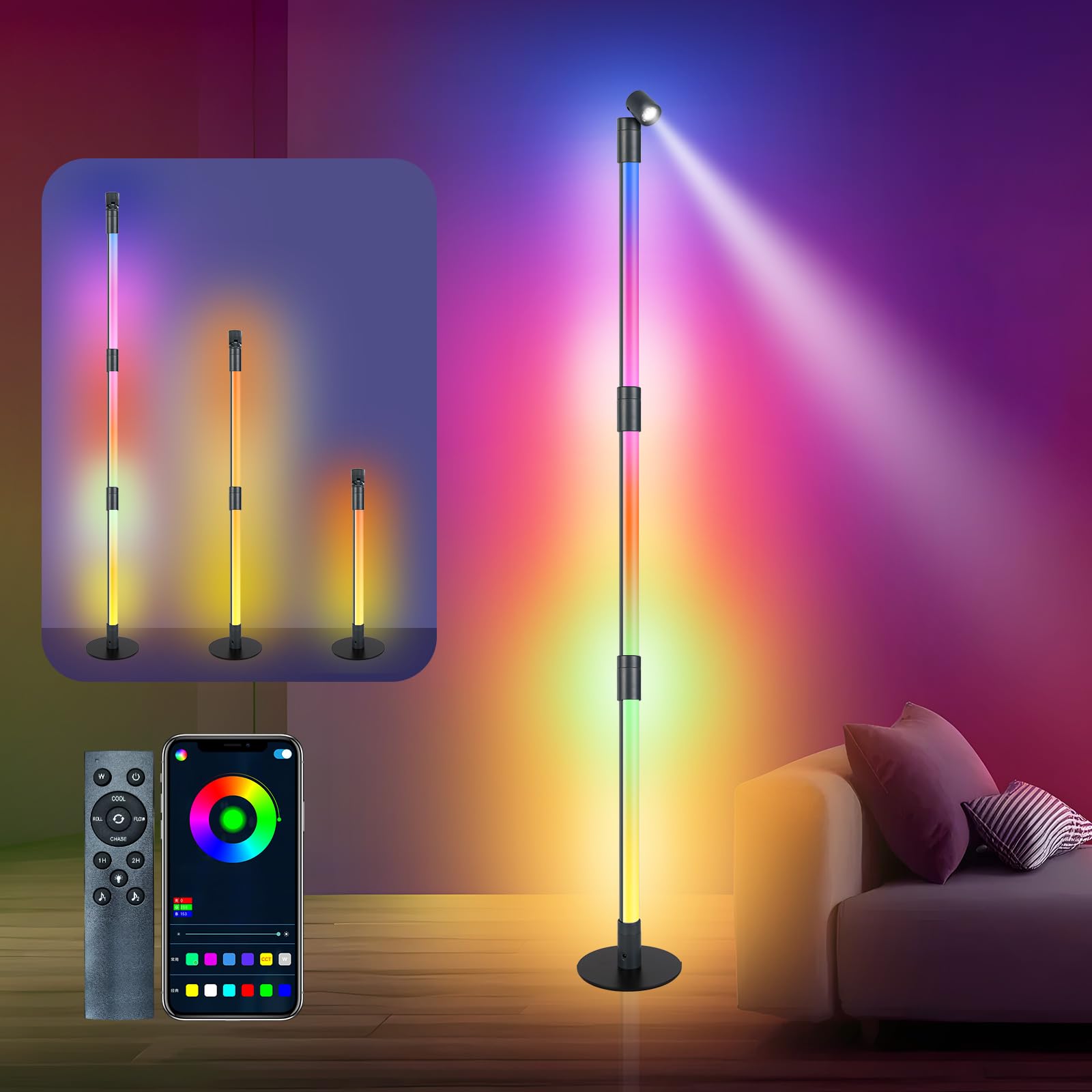 Corner Floor Lamp, RGBW LED Corner Lamp with Remote and APP Control ...