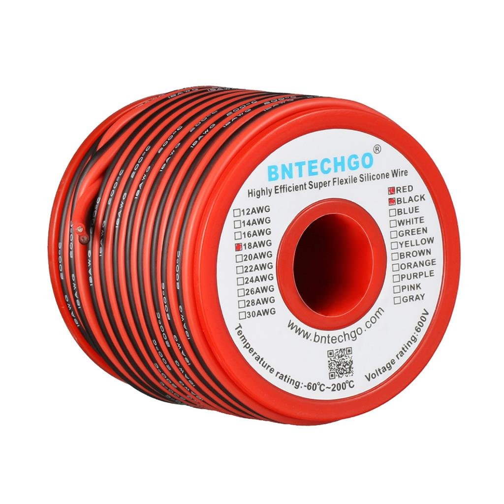 BNTECHGO 18 Gauge Flexible 2 Conductor Parallel Silicone Wire Spool Red ...