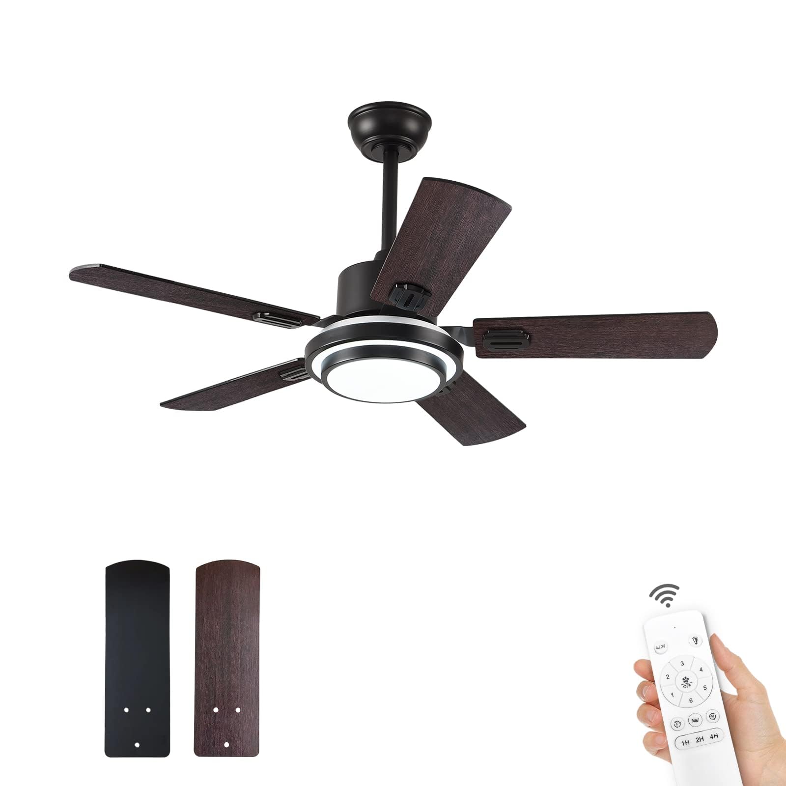 BOOMJOY 42”Modern Black Ceiling Fans with Lights and Remote Control,5 ...