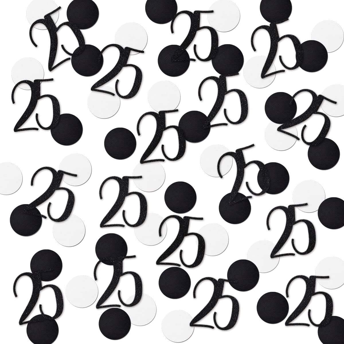 Amazon.com: Black Glitter 25 Confetti, 25th Birthday Number Confetti ...