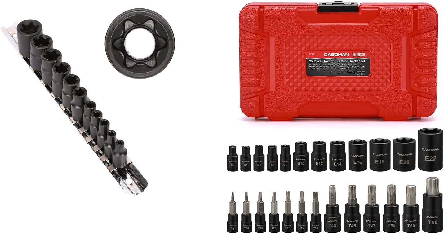 Amazon.com: CASOMAN 11 PC Female E-TORX Star Socket Set with Rail,E4 ...