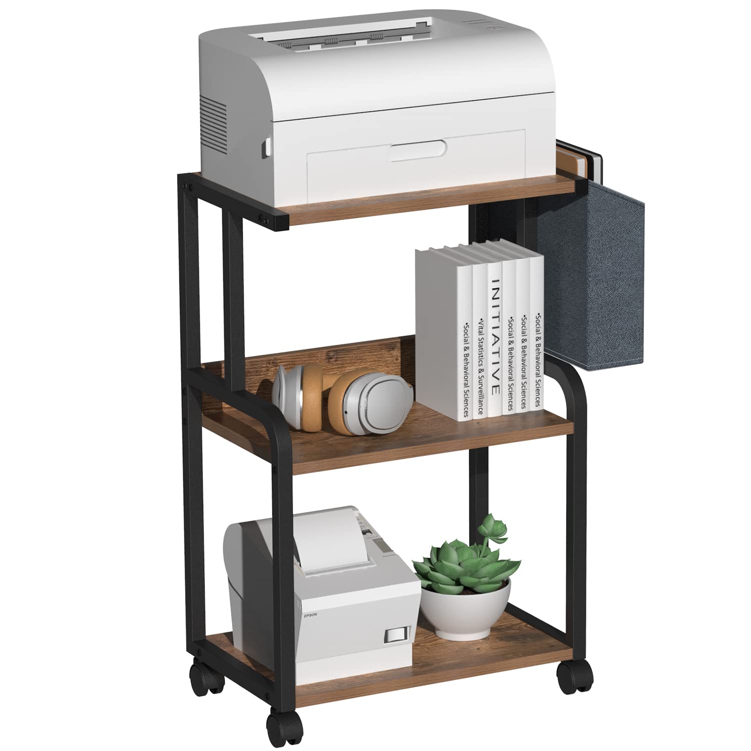 VEDECASA Brown Printer Stand 3 Tier with Rolling Wheels Modern ...