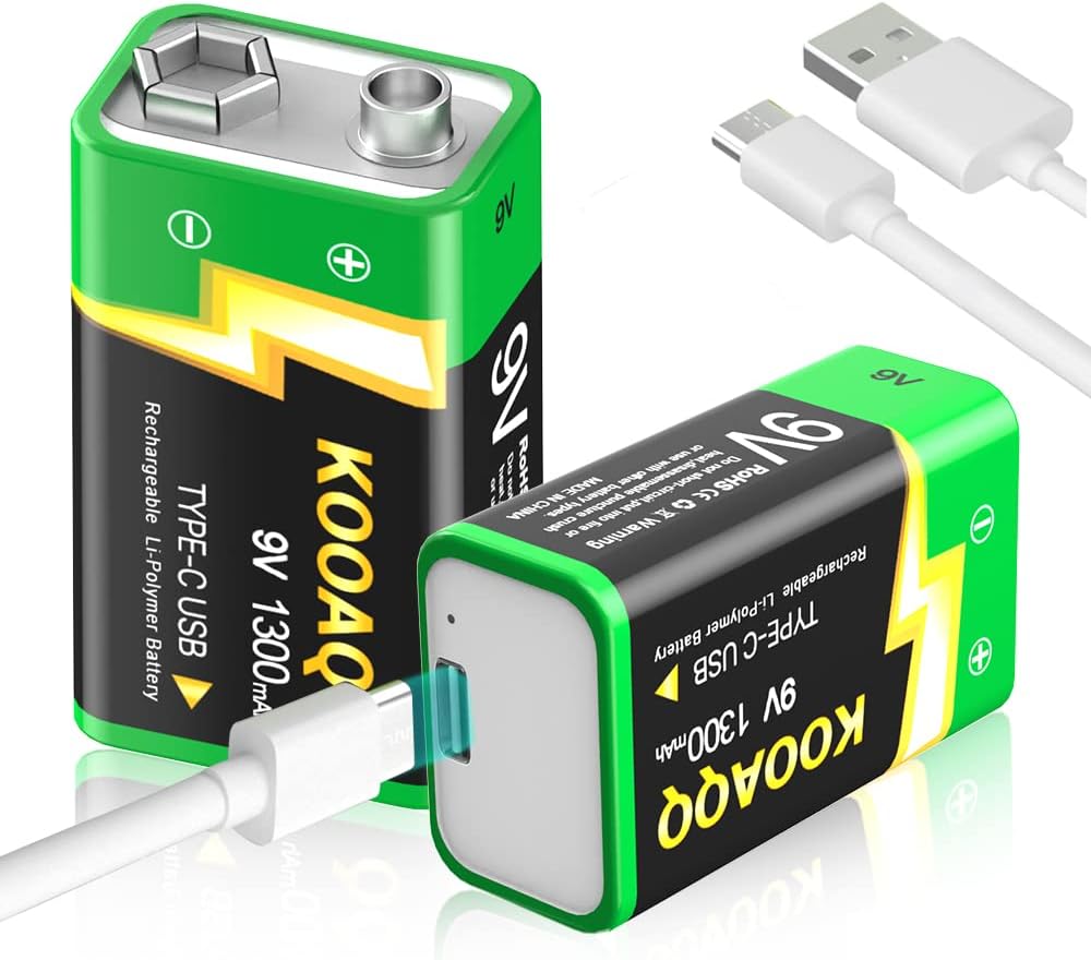 Amazon.com: 9V Rechargeable Batteries, High Capacity 1300mAh (2024 New ...