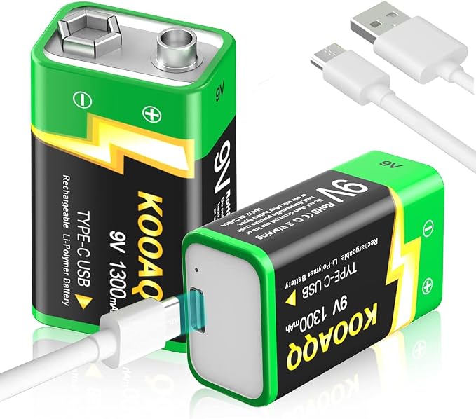 Amazon.com: 9V Rechargeable Batteries, High Capacity 1300mAh (2024 New ...