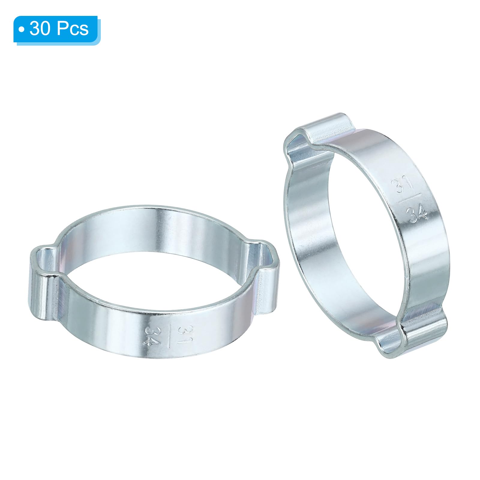 PATIKIL 30 Pack 31-34mm Double Ear Hose Clamp, Galvanized Steel Crimp ...