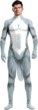 Amazon.com: Halloween Wolf Cosplay Costume,Werewolf Full Bodysuit with ...