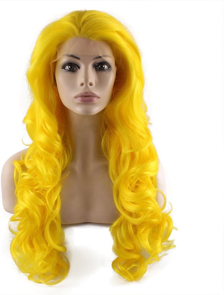 Amazon.com: Mxangel Long Wavy Celebrity Synthetic Lace Front Yellow ...