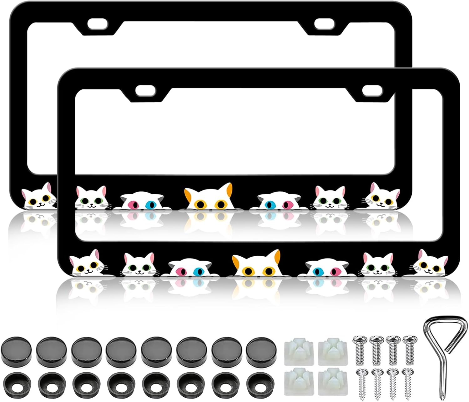 Amazon.com: HCSS 2PCS Cute Cat License Plate Frames Funny Cat Head ...