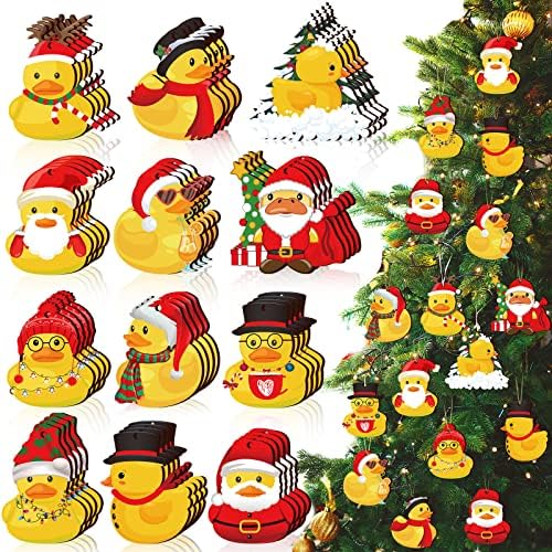 Amazon.com: Chunful 48 Pcs Christmas Duck Ornament Wooden Duck Hanging ...