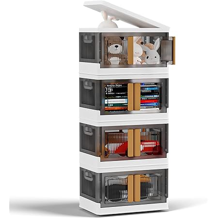 NETEL 4x 32L Empilable Boîte de Rangement avec Couvercle et Verrouillable Porte, Pliable Bac de ...